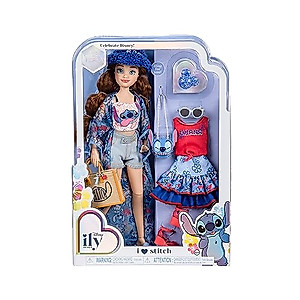 Disney ily 4EVER Dolls Disney 100 - Stitch 11.5" Tall with 13 Points of Articulation, Two Complete Mix-and-Match Outfits and Glittery Mickey Ring for You!