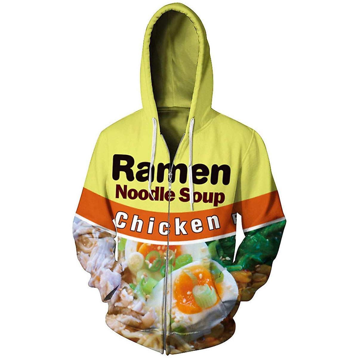Keasmto 3D Ramen Chicken Noodle Soup Hoodie Food Sweatshirt For Men Women Cotton Cute Zipper XXXL