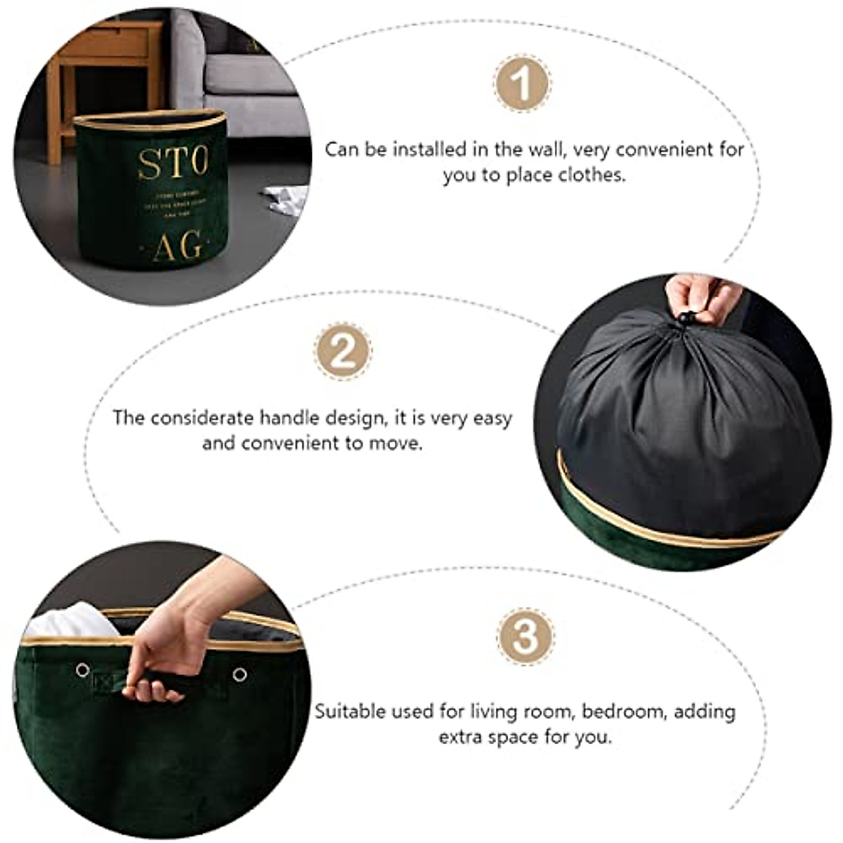 3pcs Household Cloth Sturdy Clothes Clothing Basket Laundry Nursery Kid Organizer Folding Dirty Home Baby Kids Bag Storage Collapsible Fabric Art Hamper Bucket for