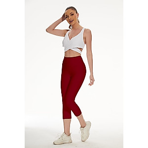 RAYPOSE Womens Workout Capri Leggings for Women with Pockets Plus Size Basic Pants Yoga Gym Casual Summer Fiery Red-M