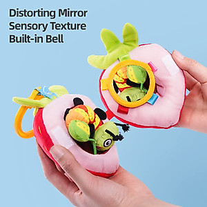 Jollybaby Plush Stuffed Fruit Baby Rattle Toy for Stroller Car Seat Crib, Montessori Sensory Plush Avocado Toy with Rattle and Mirro Toy for Baby 0-6-12 Months, Infant Baby Boy & Girl Shower Gift