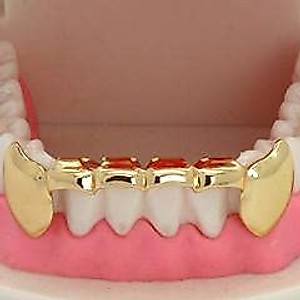 Hip Hop 14K Gold Plated Half Lower Bottom Fangs Teeth Grillz w Mold Kit