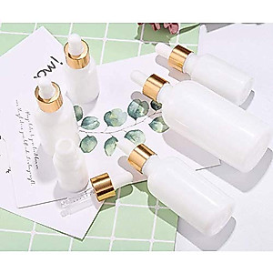 12PCS White Porcelain Essential Oil Dropper Bottle,Empty Refillable Squeezable Dropper Bottles Container Jars with Gold Aluminum Cap Eye Liquid Dropper with Glass Pipette (15ml)
