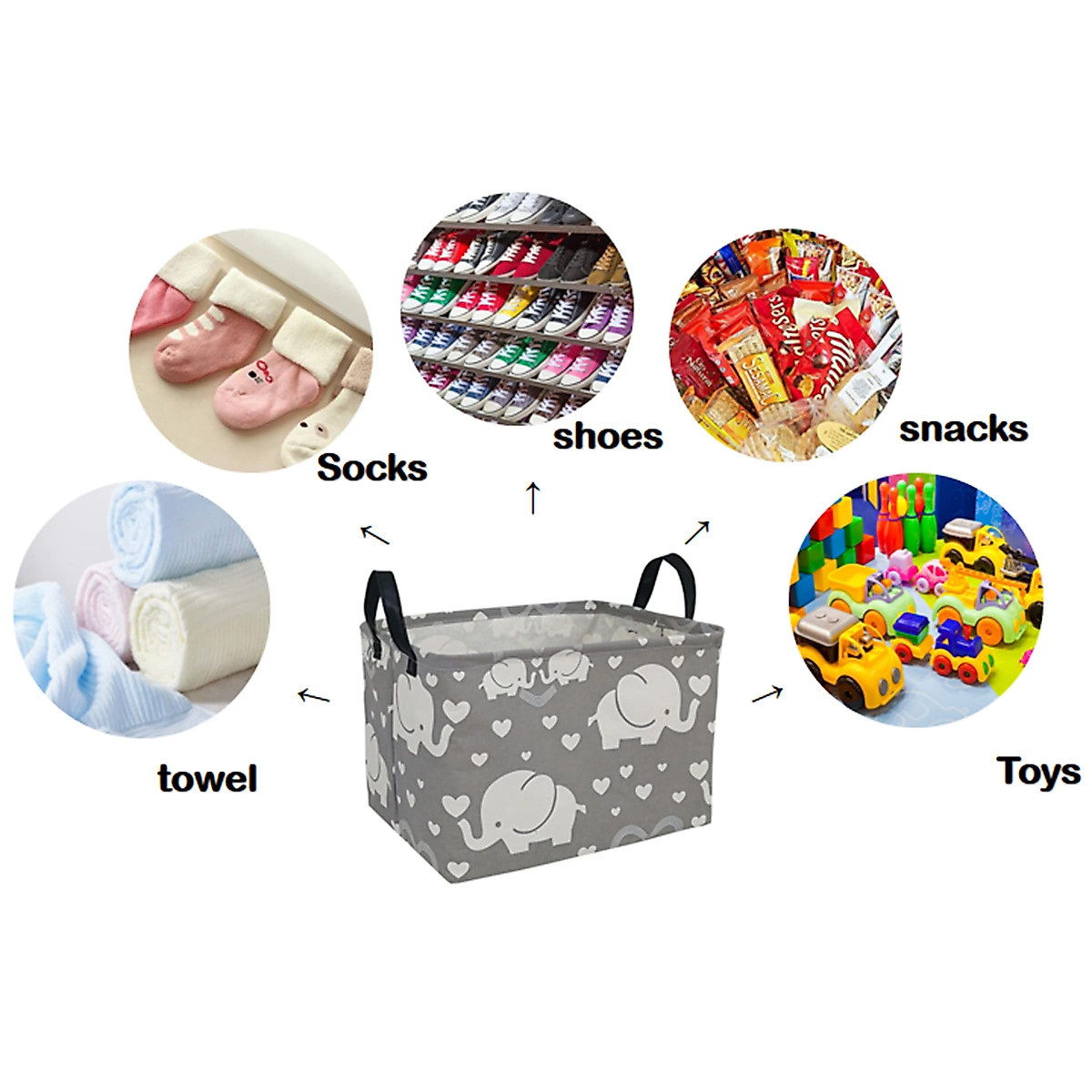 DUYIY Rectangle Canvas Storage Basket with Handle Large Organizer Bins for Dirty Laundry Hamper Baby Toys Nursery Kids Clothes Gift Basket (REC-love elephant)