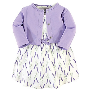 Touched by Nature Baby Girls' Organic Cotton Dress and Cardigan, Lavender, 3-6 Months