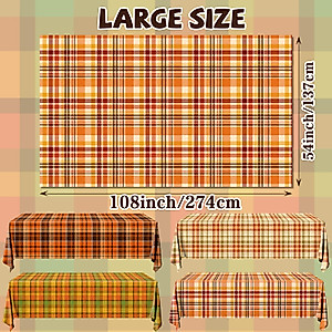 Lenyunge 4PCS Orange Fall Plaid Tablecloth,Checkered Thanksgiving Disposable Tablecloth Waterproof Plastic Autumn Buffalo Plaid Table Cloth for Fall Thanksgiving,54x108Inch