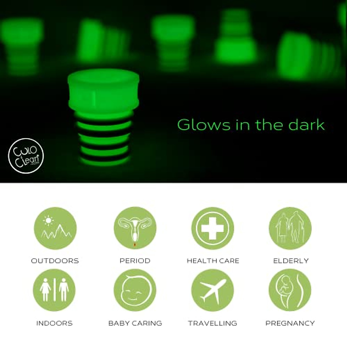 CuloClean Portable Bidet for Toilet or Travel. Peri Bottle for Men and Women. Handheld Spray. Bath Essentials (Glow in The Dark)