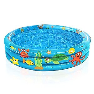 JAMBO Kiddie Pool with Inflatable Bottom | 48" x 12" Sea Friends Inflatable Kiddie Pool for Kids and Toddlers | Doubles as a Ball Pit & Dog Pool | Great Splash Pool Backyard Water Toys