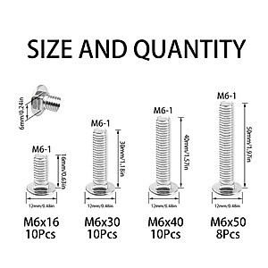 Rrina 38Pcs 304 Stainless Steel Carriage Bolts Round Head Square Neck Screws Coach Bolt Assortment Kit, 5 Sizes M6x16/30/40/50