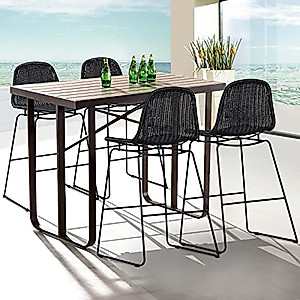 Verano Garden Patio Bar Stools Set of 4, Outdoor Wicker Bar Stools with Back Footrest, All-Weather Metal Frame for Garden Poolside Lawn Backyard