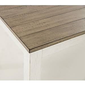 Signature Design by Ashley Skempton Modern Farmhouse Counter Height Dining Table and Upholstered Bar Stools, Set of 7, White & Light Brown