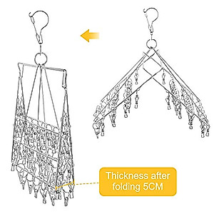 WudTus Folding Sock Drying Hanger 36 Clips Stainless Steel Space-Saving Dryer Rack Washline with Peg for Sock, Underwear, Baby Clothes and Hang Small Laundry Items