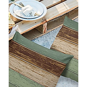 Vandarllin Outdoor Throw Pillows Covers 16X16 Set of 2 Waterproof Sage Green Brown Decorative Zippered Cushion Covers for Patio Furniture, Farmhouse Retro Rustic Barn Wood Texture Lumbar Pillowcases