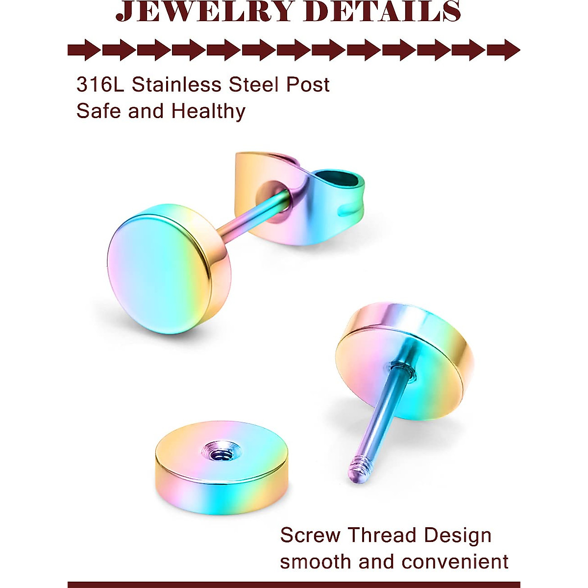 Prjndjw 12 Pairs 20G 18G Surgical Steel Flat Top Stud Earrings Set for Women Men Helix Tragus Barbell Stud Earrings Piercing Jewelry Mix Sizes 3mm 4mm 5mm 6mm 7mm 8mm Mixed color