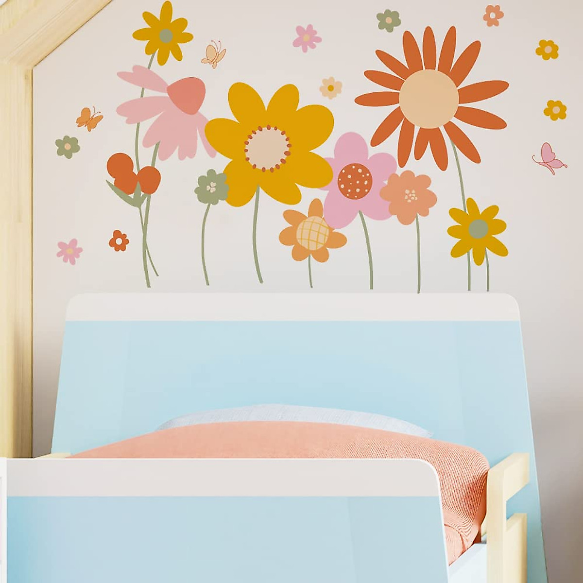 Runtoo Boho Flower Wall Decals Floral Retro Daisy Wall Art Stickers Garden Window Clings Living Room Girls Bedroom Kids Nursery Home Decor