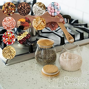 Set of 3 Small Glass Jars With Bamboo Lids - Modern Bamboo Glass Storage Containers for Coffee, Sugar, Candy, Rice, Pasta & More - Decorative 13 Ounce Borosilicate Glass Canisters With Airtight Lids