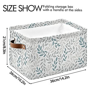 ALAZA Gray Blue Leaves Branches Foldable Storage Box Storage Basket Organizer Bins with Handles for Shelf Closet Living Room Bedroom Home Office 1 Pack