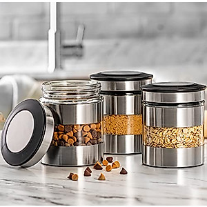 Le'raze Airtight Food Storage Container for Kitchen Counter with Window, [Set of 3] Canister Set Ideal for Flour Tea, Sugar, Coffee, Candy, Cookie Jar.