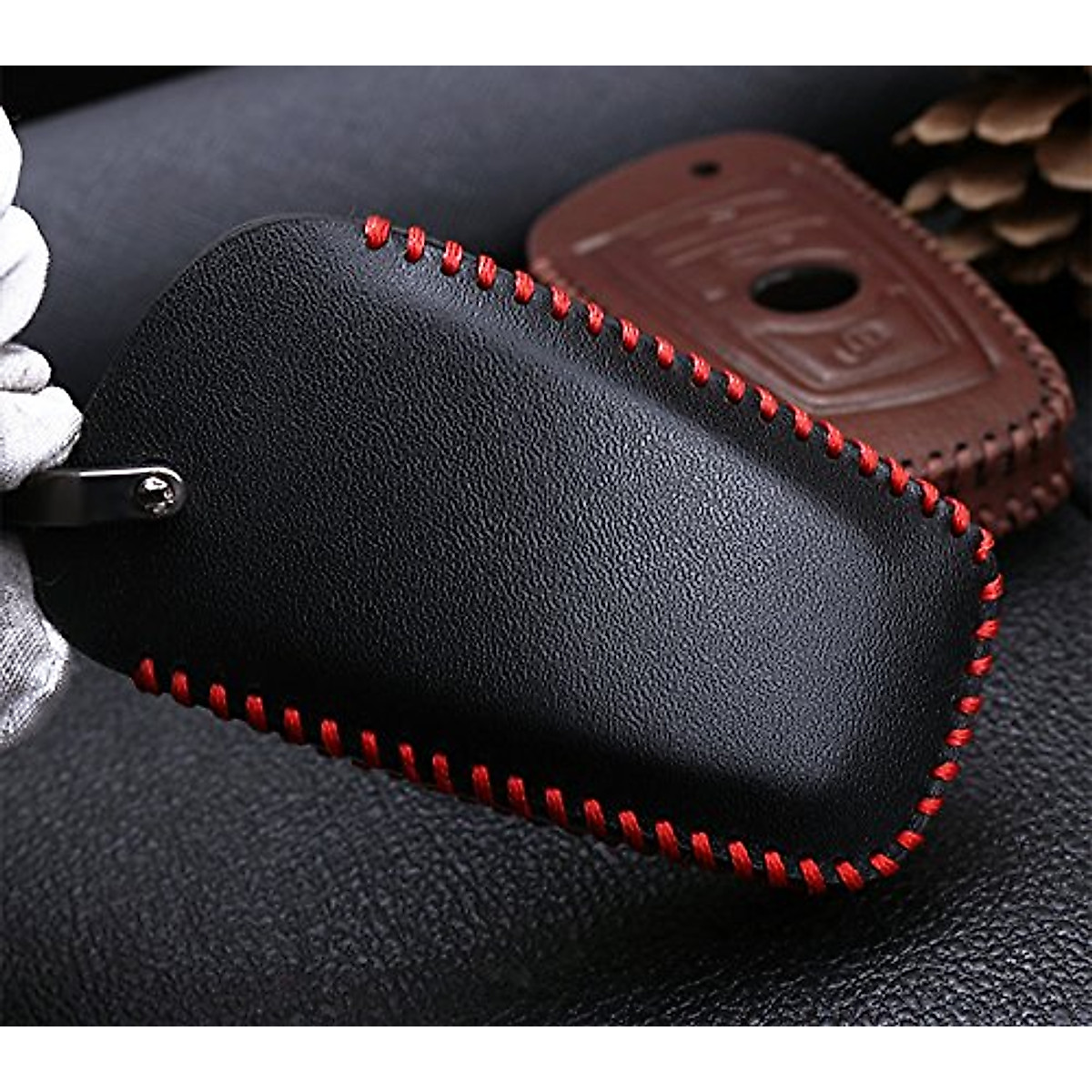ontto Fit for BMW Key Case Cover Leather Keyless Entry Remote Control Key Fob Jacket Shell with Keyring Fit for BMW 1 3 4 5 6 7 Series X3 X4 M2 M3 M4 M5 M6 Brown