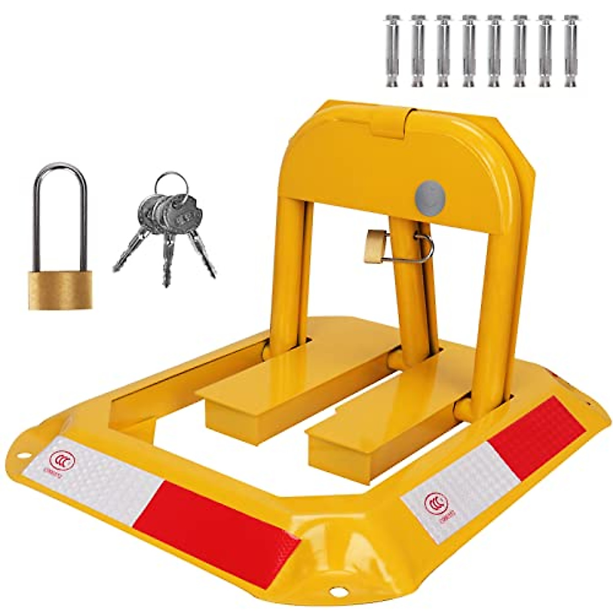 Tevlaphee Parking Space Lock Folding Parking Barrier, Manual Parking Space Double Lock & Manual Parking Blocker & Car Parking Gadgets Orange