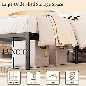 Jebosam King Size Bed Frame 14 inch Heavy Duty Steel Support 2500 lbs Bed Frame King No Box Spring Needed Easy to Assemble Non-Slip Noise Free Black Metal Bed Frame King Size