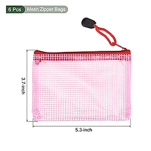 YOKIVE 6 Pack Mesh Zipper Bags, B8 Mesh File Pockets | Plastic Document Pouch, Great for Office Appliances Travel Storage(Red)