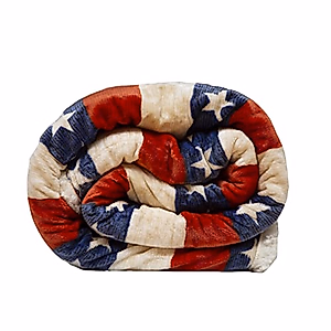 Carstens Americana American Flag Plush Sherpa Throw Blanket 54" x 68", White