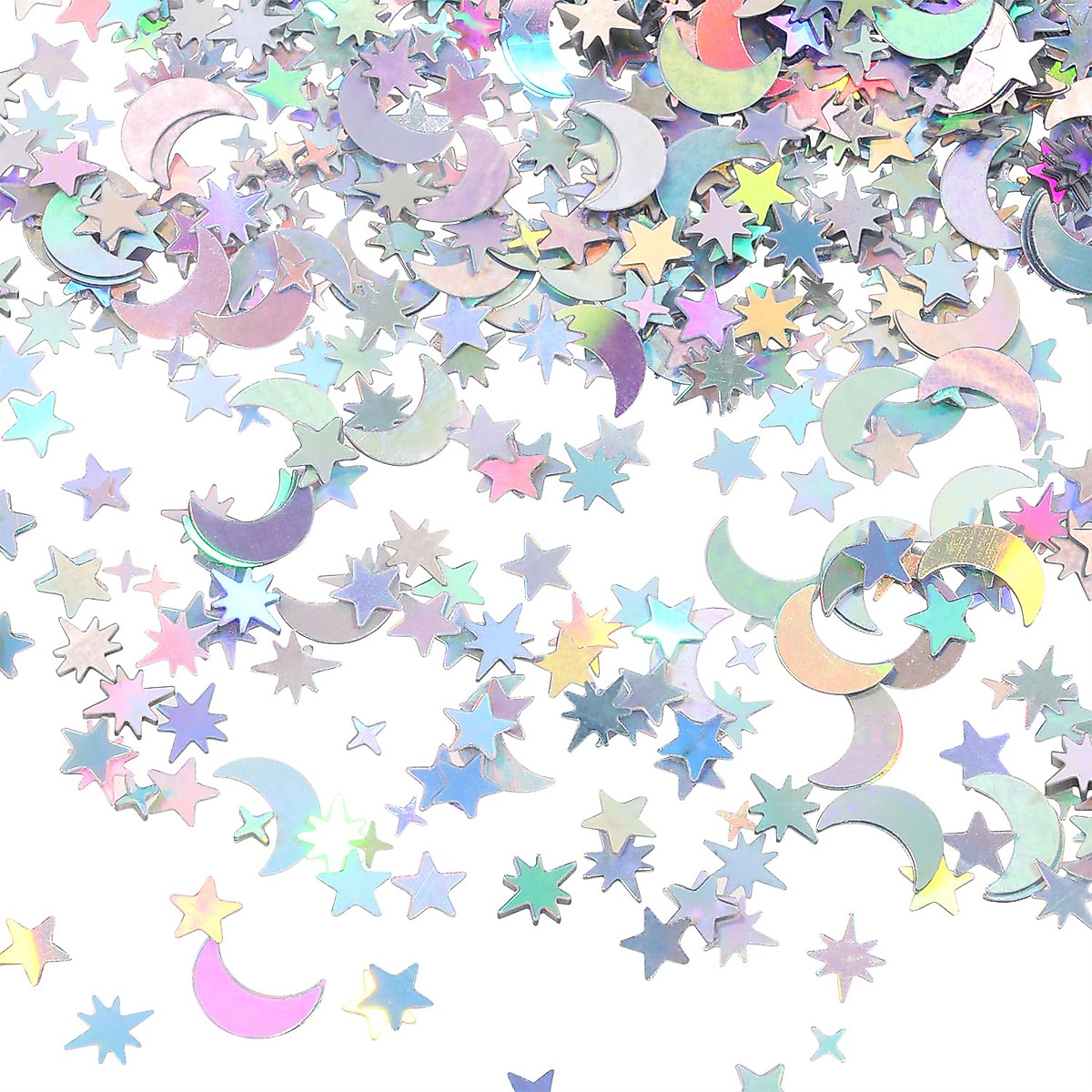 ONLYKXY Moon Star Table Confetti Decor Glitter Confetti Table Confetti Moon Star Decoration for Birthday Wedding Foil Theme Thanks Giving Party Valentine's Day Scatter Bless Confetti (Silver)