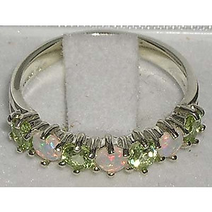 LetsBuyGold 925 Sterling Silver Natural Opal & Peridot Womans Eternity Ring - Size 7.75