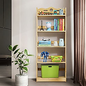 MoNiBloom 5 Tier Bookcase with Open Shelves, Solid Wood Storage Organizer Book Shelf Cabinet Display Organizer for Kids Room Living Room Bedroom, Natural