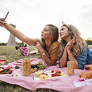 Mostop Personalized Iced Coffee Glass with Lids and Straws, Can Glass Cups, Custom Birth Flower Tumbler, Mother's Day Gift Birthday Gifts, Gifts for Her Girlfriend Bachelorette Party