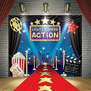 6 x 5 ft Movie Theme Photography Backdrop Red Carpet Party Decorations Runner Red Carpet Runner 2.6 x 15 ft with Carpet Tape and 24 Pieces 8 Inch Gold Star Paper Cutouts for Party Decoration Supplies