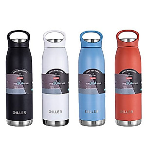 BPA Free Thermo Double Wall Vacuum Insulated Stainless Steel Sports Water Bottle Flask with Handle Lids (22OZ, White)