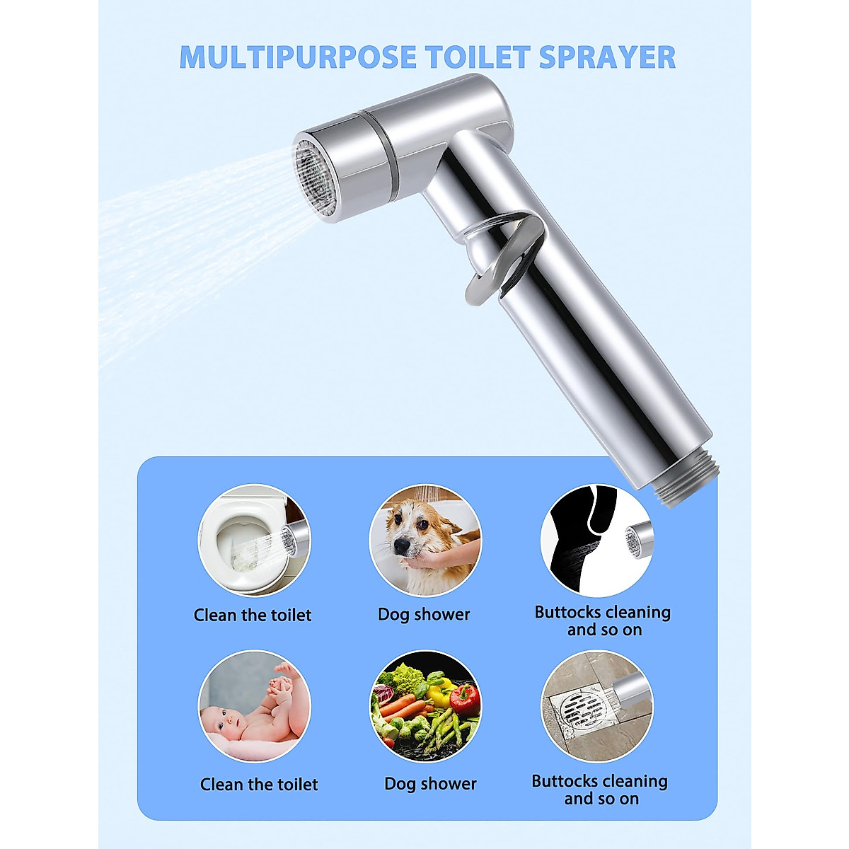 Ultra Light Bidet Toilet Sprayer Head Rustless Handheld Bidet Sprayer Cloth Bathroom Diaper Sprayer for Kitchen and Toilet-Adjustable Water Pressure Control - 2 types of splash- (Up and Down Switch)