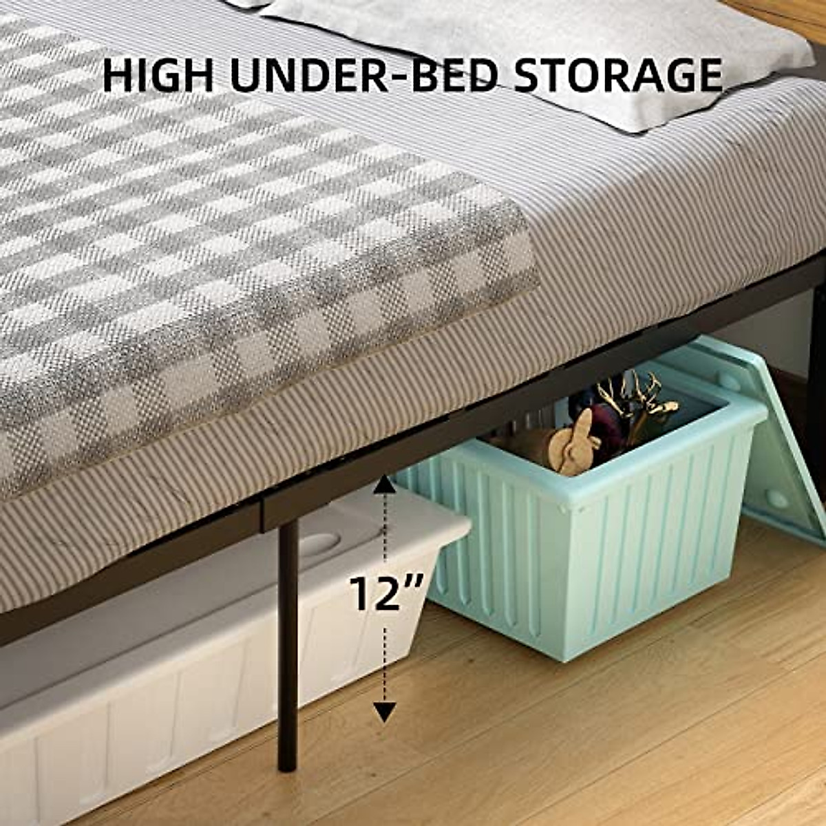 Alkmaar 12 Inch Full Size Bed Frame Platform with Headboard and Footboard No Box Spring Needed Metal-Wood Platform Bedframe, Easy Assembly