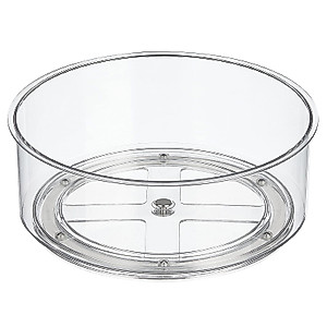 mDesign 9" Plastic Lazy Susan Spinner for Kitchen Cabinet, Cupboard, Fridge, or Drawer Organizing - Rotating Circle Spice Organizer Turntable for Food, Condiment, Medicine - Lumiere Collection - Clear