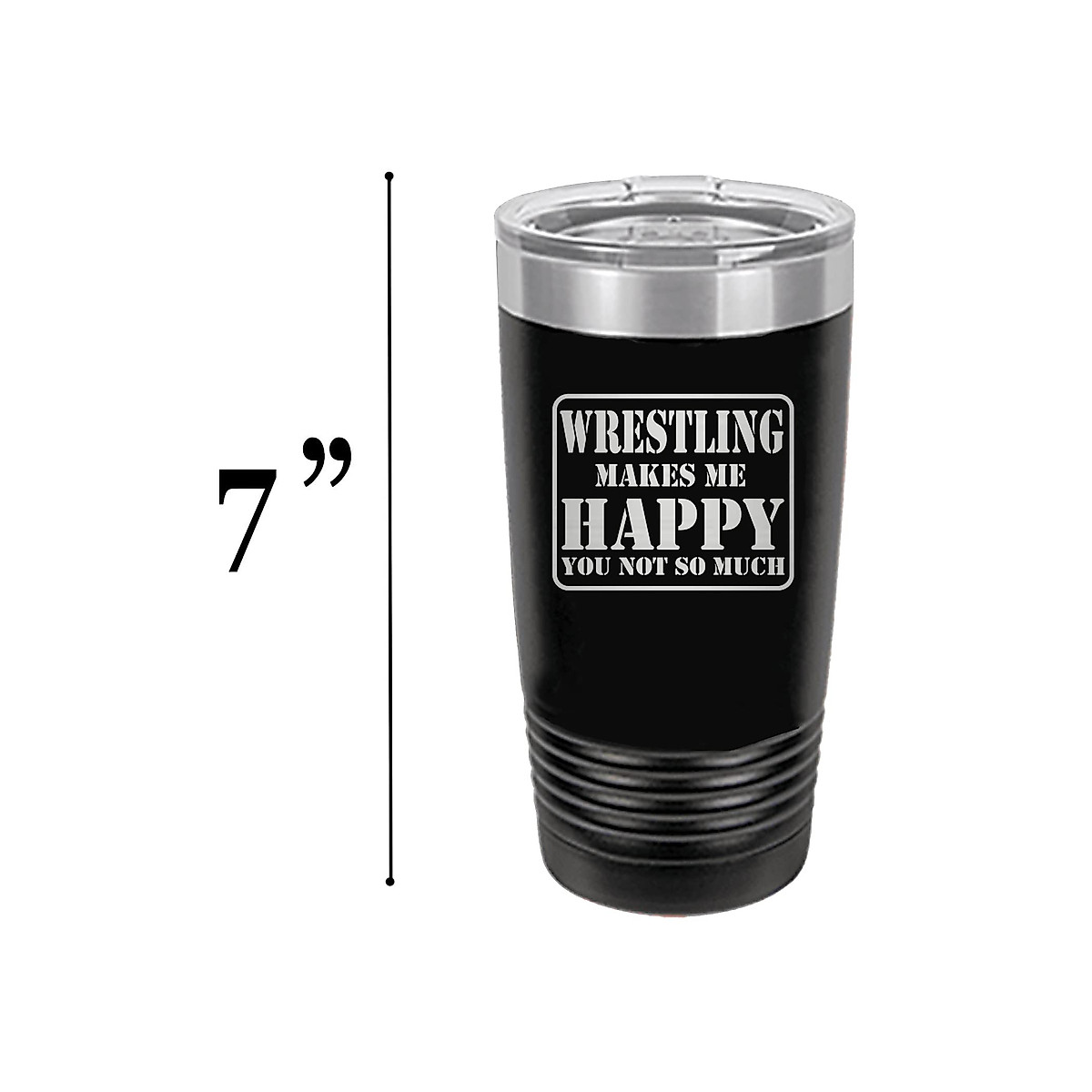Rogue River Tactical Funny Black Wrestling 20 Oz. Travel Tumbler Mug Cup w/Lid Gift Idea Wrestling Makes Me Happy You Not So Much