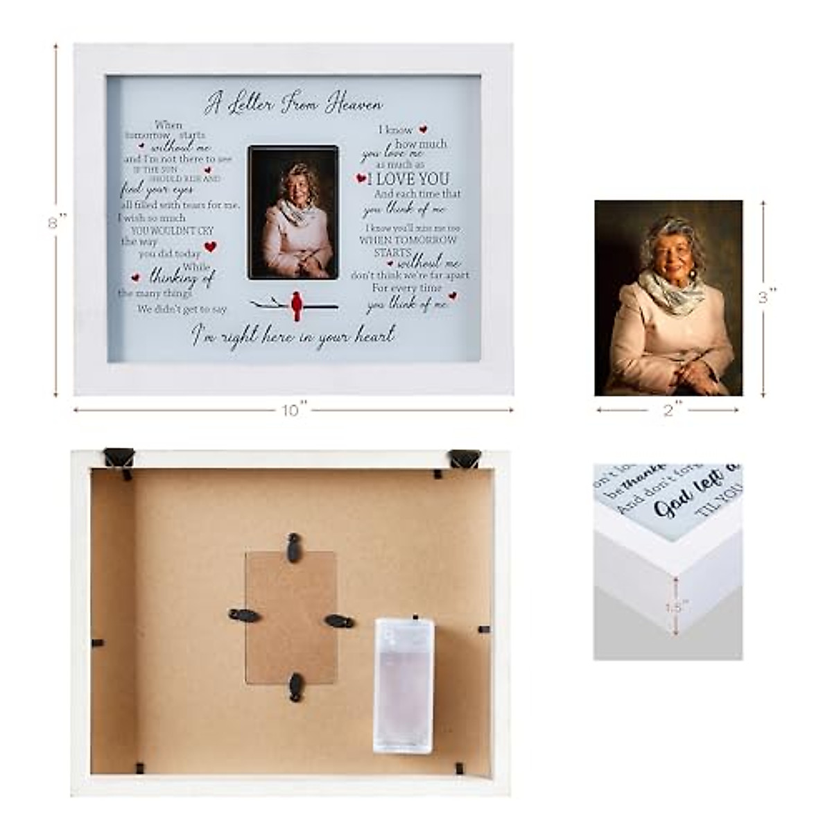 WOODEXPE Sympathy Gift 8" x 10" LED Memorial Shadow Box Keepsake Picture Frame Memorial Gifts for Loss of Loved One 2x3 Photo (A Letter from Heaven White)