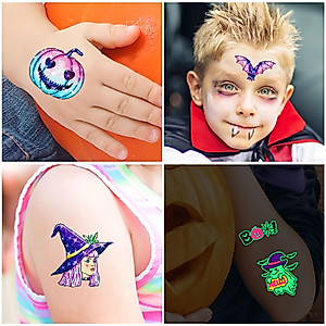 Sixberry Glitter Halloween Temporary Tattoos for Girls, 20 Sheets Glow in the Dark Tattoo Stickers for Kids Women Men Halloween Cosplay Costume Accessories Party Favor Decorations Supplies