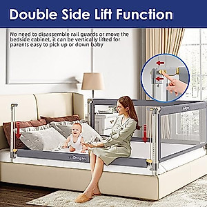 Ixdregan Bed Rail for Toddlers - Double Side Lift and Adjustable Height Bed Rails for Queen Bed, Safe & Nature Fiber Material Washable, Fits for Full-Size Bed Rail for Baby (Grey, 1 Piece, 78.7‘’)