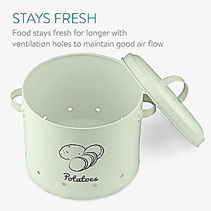 Navaris Potato Onion Garlic Storage Canisters (Set of 3) - Keeper Canister Tin Containers for Potatoes, Onions and Garlic - Vintage Look - Mint Green