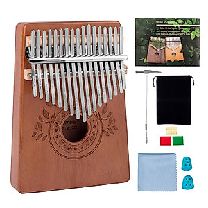 Kalimba Thumb Piano 17 Keys Instrument: Portable Mbira Finger Pianos Musical Gifts for Kids Adults Beginners - Mahogany Wood Handheld Piano with Tune Hammer, Music Book