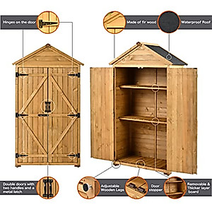 Lifeand 5.8ftx3ft Outdoor Wood Lean-to Storage Shed Tool Organizer with Waterproof Asphalt Roof, Lockable Doors, 3-Tier Shelves for Backyard, Natural