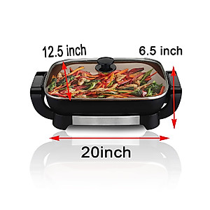 Ceramic Nonstick Electric Skillet with Lids - 12”x15” Removable Pan, Adjustable Temperature & Reversible Design, Nozaya