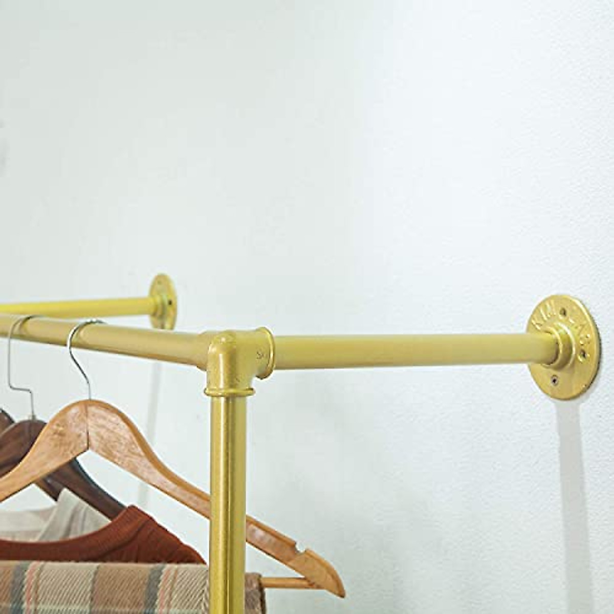 CIVANA Industrial Pipe Clothes Rack, Wall Mounted Garment Bar, Retail Clothing Display Stand, Pipeline Hanging Rod Steampunk Style, 59in, Gold