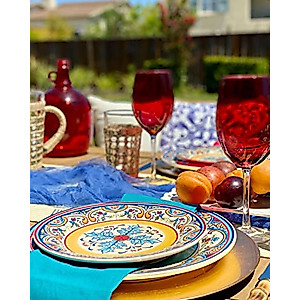 Euro Ceramica Zanzibar Collection Vibrant 16 Piece Oven Safe Stoneware Dinnerware Set, Service For 4, Spanish Floral Design, Multicolor
