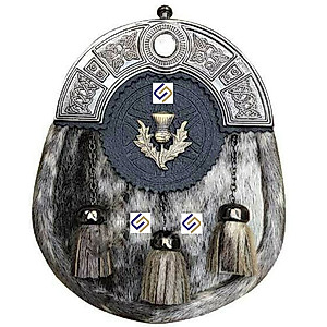 Kilt Belt with Buckle Scottish Kilts Sporran with Badge Style Thistle/Kilt Pin/Fly Plaid Brooch 5 piece Set (Medium)