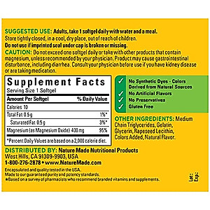 Nature Made Extra Strength Magnesium Oxide 400 mg, Dietary Supplement for Muscle, Nerve, Bone and Heart Support, 60 Softgels, 60 Day Supply