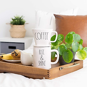 RAE DUNN Coffee Drip & Mug Set - Coffee Drip Cone with Large Coffee Mug - Rise & Shine - Gift for Coffee Lovers