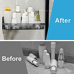 4-in-1 Shower Caddy, Adhesive Shelf with Soap Dish & Toothbrush Holder, Shower Shelves with Hooks, No Drilling Shower Storage for Home & Kitchen Decor, Wall Mounted Shower Shelf for Inside Shower